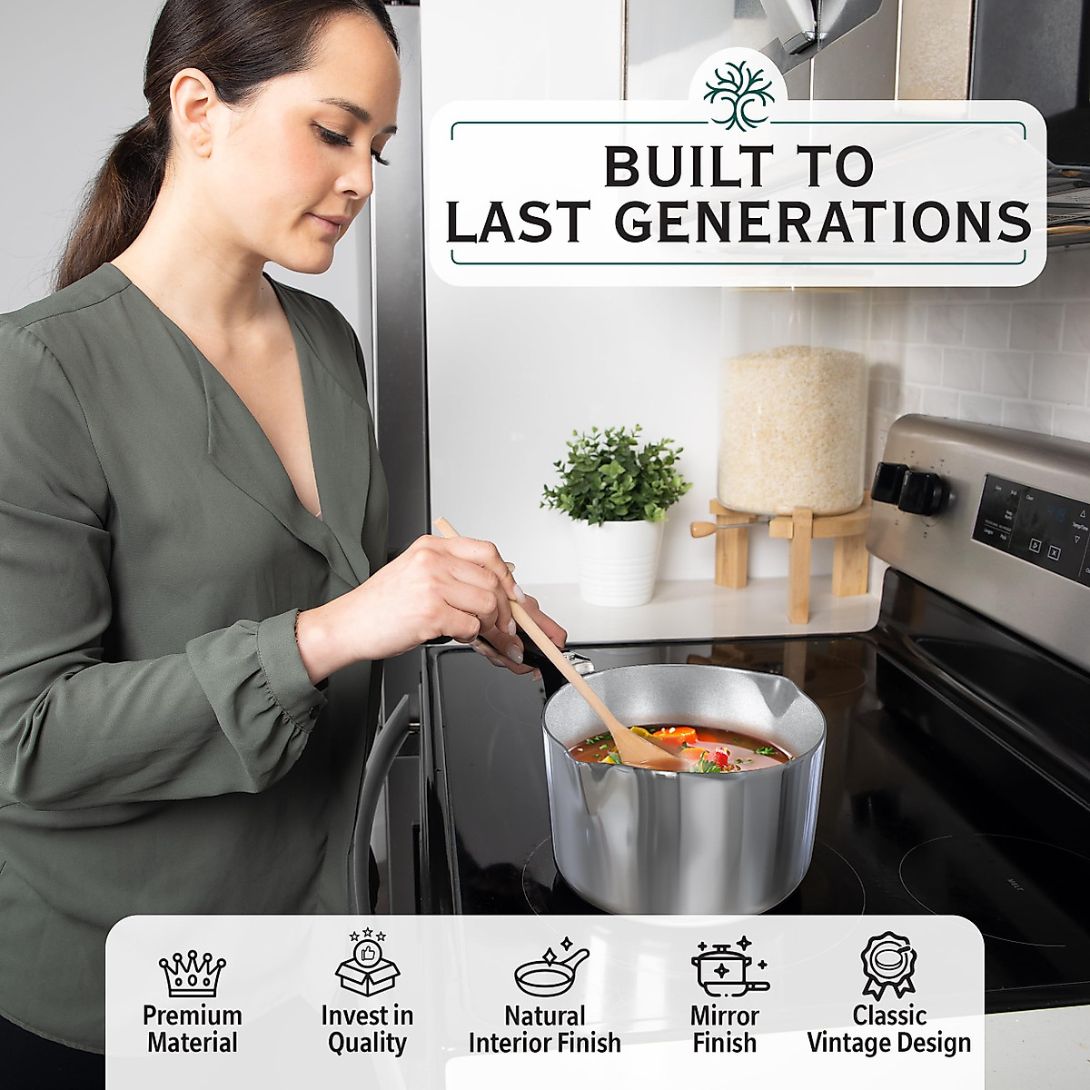 Magnaware Cast Aluminum Sauce Pan with Lid 2 Quart - Multipurpose Lightweight Saucepan with 2 Side Pour Spouts & Stay-Cool Handle - Small Cooking Pot for Sauces, Pasta, Soup - Oven Safe