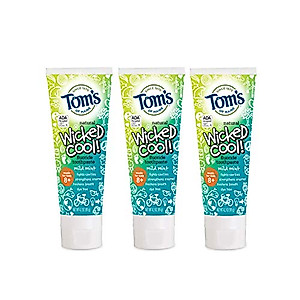 Tom's of Maine ADA Approved Wicked Cool! Fluoride Children's Toothpaste, Natural Toothpaste, Dye Free, No Artificial Preservatives, Mild Mint, 4.2 oz. 3-Pack (Packaging May Vary)