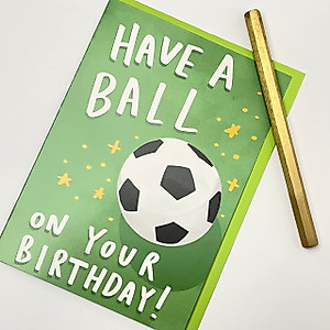 Old English Co. Football Birthday Card for Him - 'Have a Ball' Footie Greeting Card for Son, Dad, Brother, Daughter - Sports Birthday Card for Men and Women | Blank Inside with Envelope