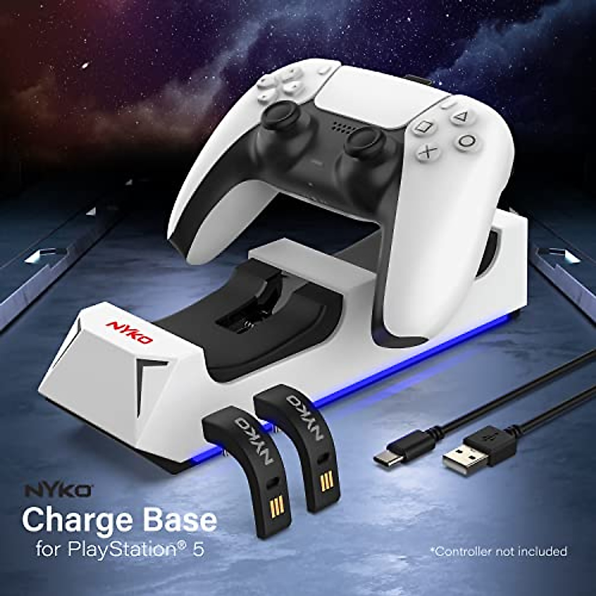 Nyko Dualsense Charging Station for Playstation 5 - Drop and Charge Base for 2 PS5 Controllers w/LED Indicators and Extra USB Port - Playstation 5 DualSense Controller Charge Stand - PS5 Accessories