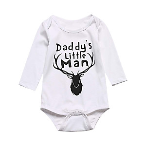 bakjuno Baby Boy Deer Theme Outfit Newborn Boy Oh Deer I'm Here Clothes Daddy' Little Man Shower Infant Hunting Romper Pants Set (0-3 Months, White03)