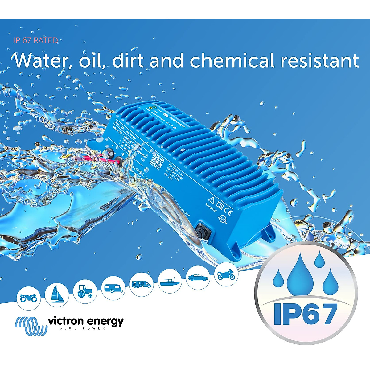 Victron Energy Blue Smart IP67 12-Volt 17 amp 120VAC Battery Charger with NEMA 5-15 Plug (Bluetooth)