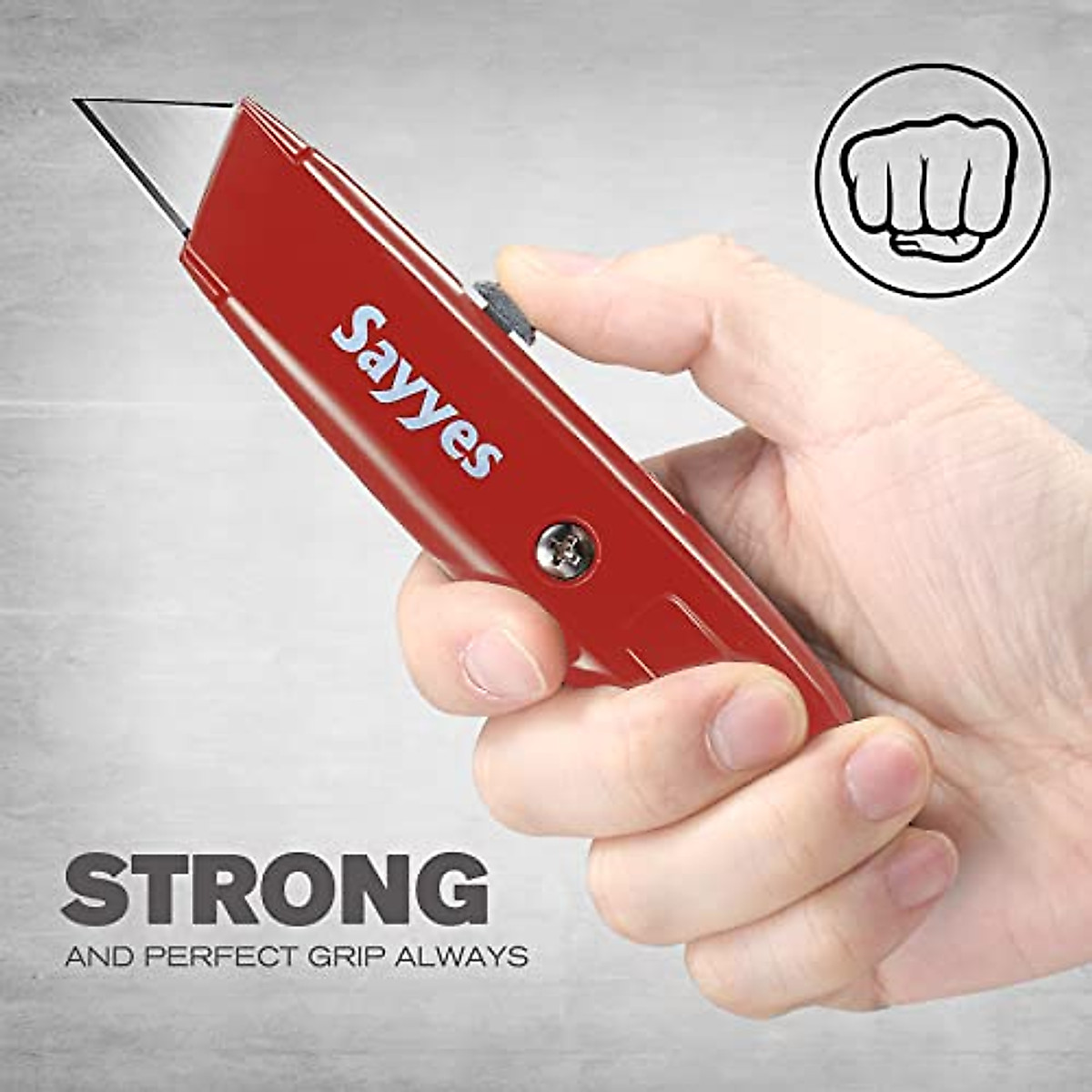 sayyes 12-Pack Box Cutter, Aluminum Durable Retractable Utility Knife with 60-Piece SK5 Blades, Box Cutter for Ropes, Boxes, Plastics, DIY