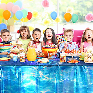 1 Roll 1200 Inch X 54 Inch Iridescent Under The Sea Tablecloth Ocean Wave Tablecloth Plastic Disposable Iridescent Table Covers Backdrop for Ocean Under The Sea Mermaid Pool Beach Party Decorations