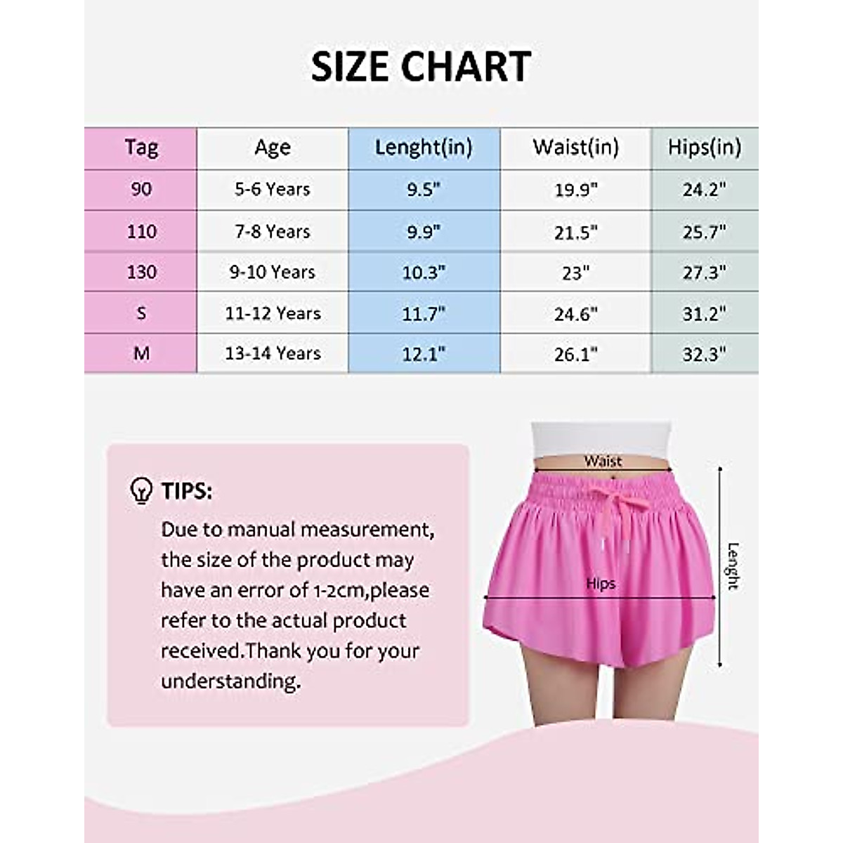 HASMES Girls Flowy Shorts with Spandex Liner Butterfly Athletic Shorts for Kids/Toddler 11-12Y (Hot Pink)