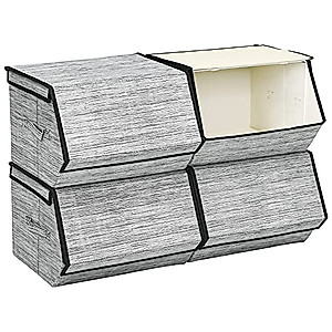 Giantex Storage Bins Set of 4 Stackable Cubes Fabric Baskets w/Lid, Handles, Magnetic Linen Container Boxes for Toys, Clothes, Files Foldable Closet Organize Bags 15”x14”x10” (Black+Gray)