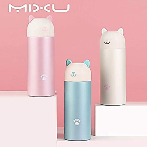 MIXU Catto Cat Shape Smart Thermos Bottle with Temperature Display, 304 Stainless Steel Food Grade Insulation Vacuum Flask, Leak-proof Anti Slip 10-Ounce Portable for Children, Girls, School, White