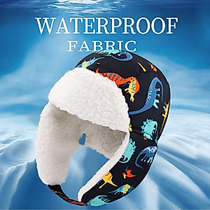 Winter Trapper Hat for Boys Girls Waterproof Warm Baby Toddler Ushanka Fleece Beanie Hats for 6M-6T (Navy Dinosaur, 2-4T)