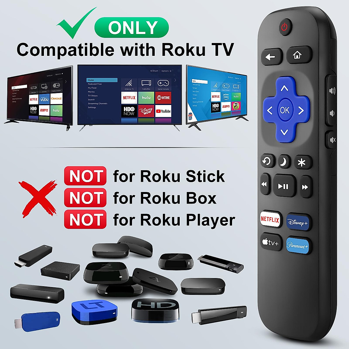 (Pack of 2) Replacement for Roku TV Remote Control - Only for Roku TV, Universal for Onn Roku/TCL Roku/Hisense Roku/Philips Roku/Element Roku TV (Not for Stick or Box)