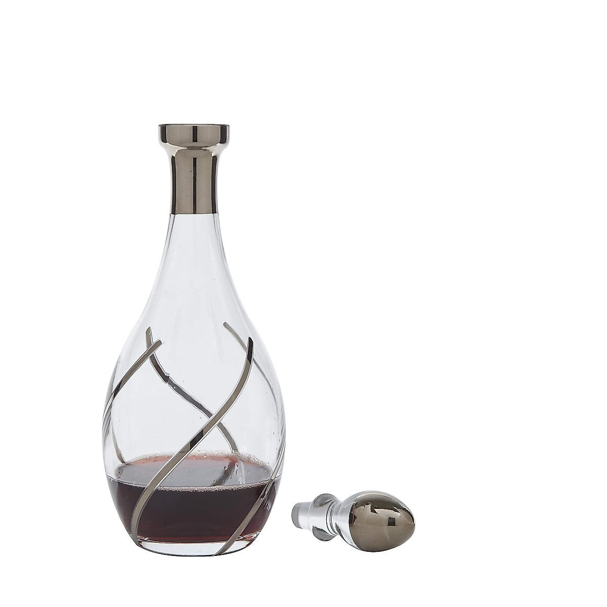 Glazze Crystal VNG-150-PL Handcrafted Wine Decanter and Stopper, Cut and Interwoven Hand-Painted 24K Platinum Detailing, 13" Tall, 42 oz Capacity