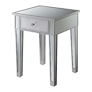 Convenience Concepts Gold Coast Mirrored End Table with Drawer, Silver / Silver Faux Croc