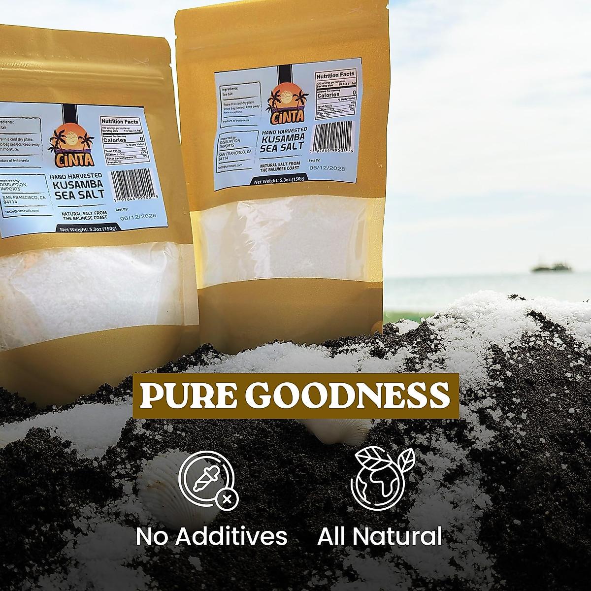 Cinta - Balinese Kusamba Sea Salt, Hand-Harvested Sea Salt from Bali, All-Natural Small Crystal Sea Salt With No Additives or Refining, Natural Salt for Cooking, Snacks, and More, 5.3 oz