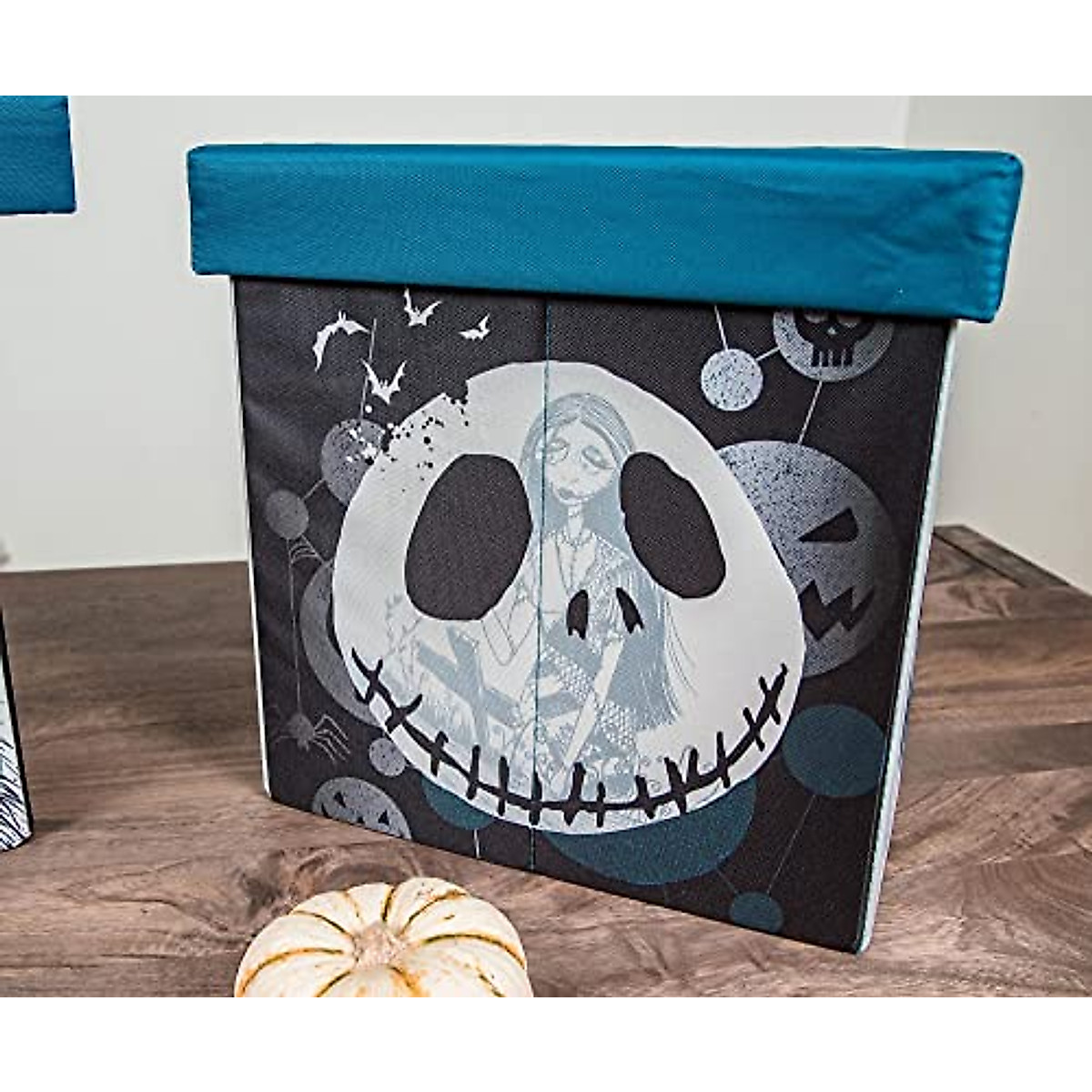 Disney The Nightmare Before Christmas Jack & Sally 15-Inch Storage Bin Cube Organizers, Set of 2 | Fabric Basket Container, Cubby Closet Organizer, Home Decor for Playroom | Gifts and Collectibles