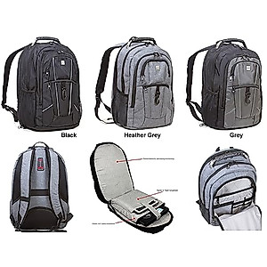 Dejuno Commuter Backpack Checkpoint-Friendly Laptop Pocket, Heather Grey, 15.6-Inch