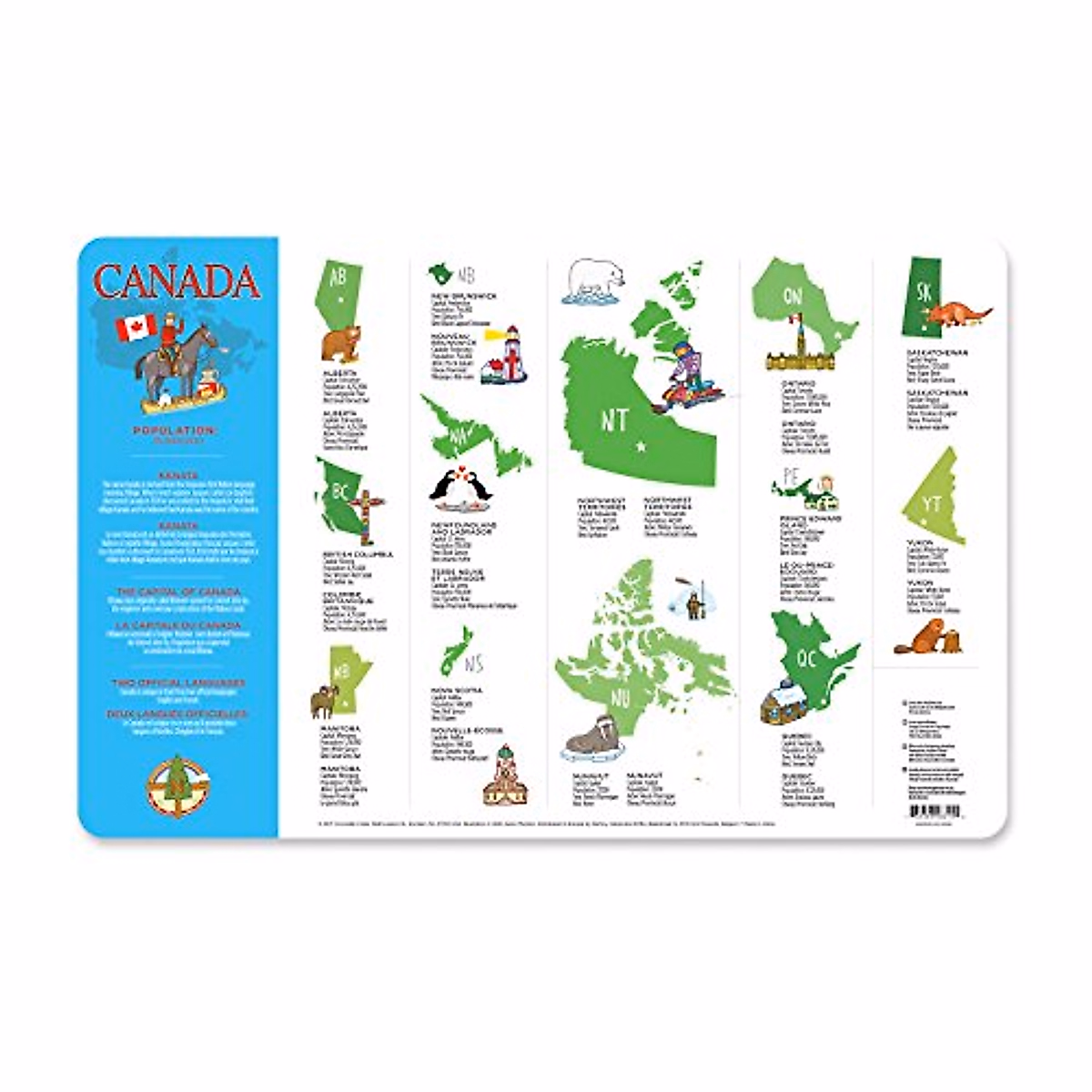 Crocodile Creek 2831-5 Canada 2-Sided Placemat, Red/Green/Blue