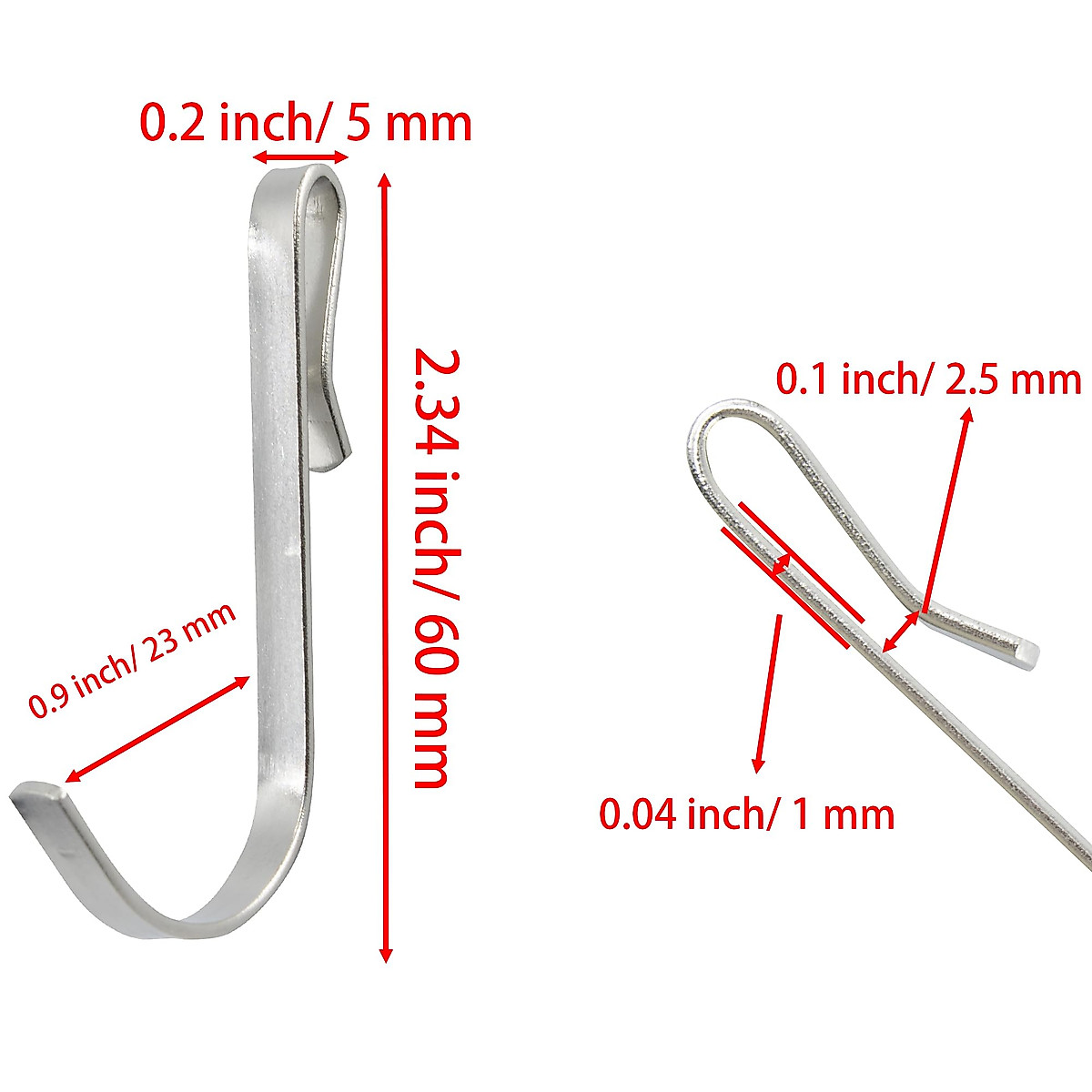 AUXBC 20Pcs J Shaped Hook Stainless Steel Hanger Hooks Clip-on Hook Wire Rack Hook Hanging Sink Grid Hook Shelf Hooks for Kitchen Bedroom Office, Silver