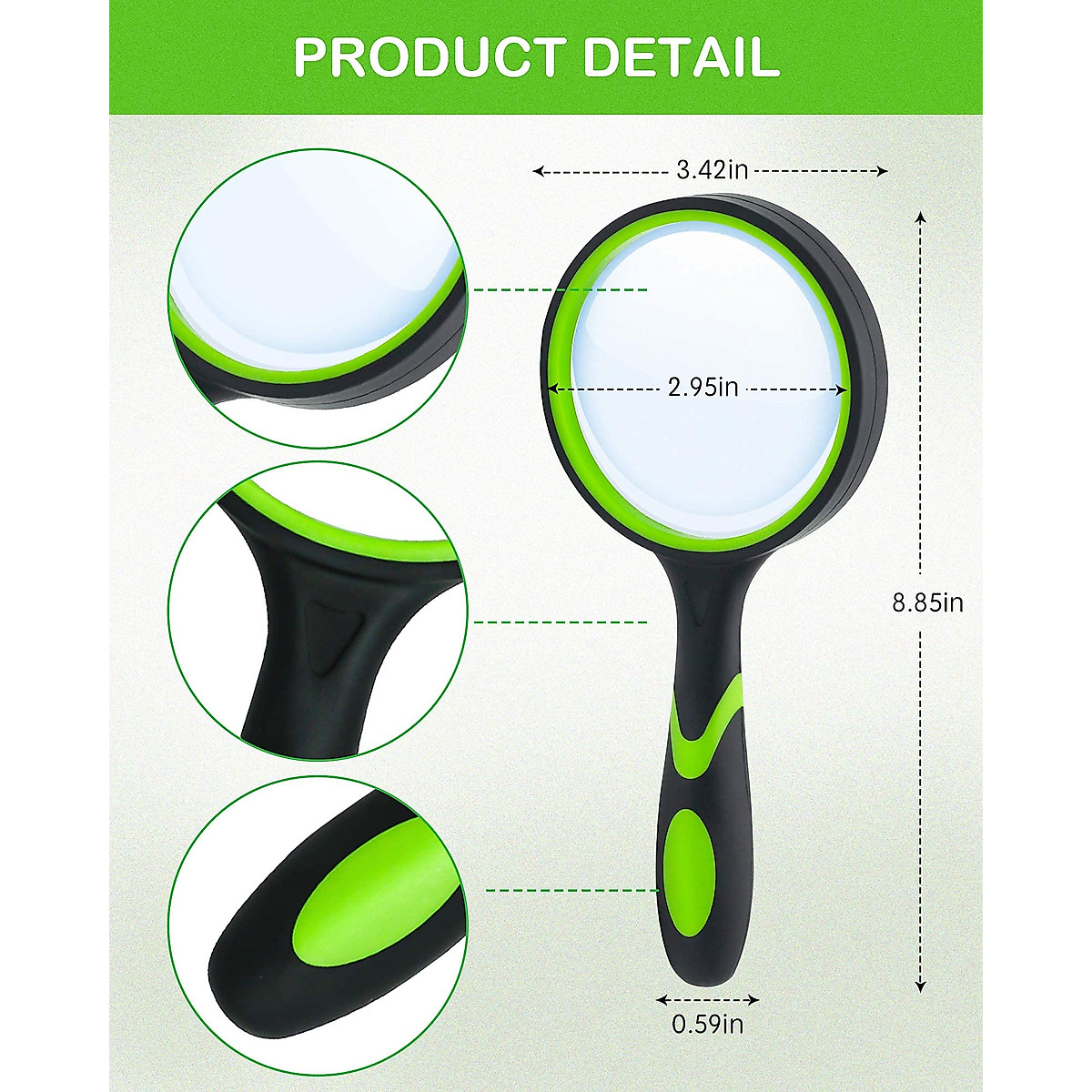 Wapodeai Magnifying Glasses, Magnifying Glass 10X Handheld Reading Magnifier for Seniors & Kids, 75mm Large Magnifying Lens with Non-Slip Rubber Handle for Reading and Hobbies.