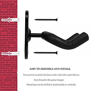 WOGOD Guitar Wall Mount Hanger Hook Holder Stand Guitar Hangers Hooks for Acoustic Electric and Bass Guitars (1Pack-Black)
