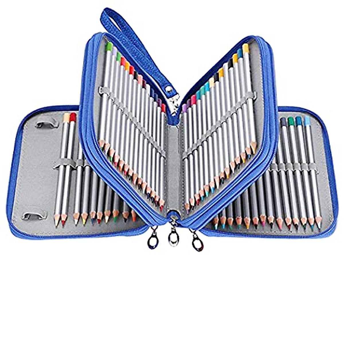 Gullor Large Capacity 3 Layers Pencil Bag Pencil Holder Organizer - 78 Slots for Colored Pencils, Blue