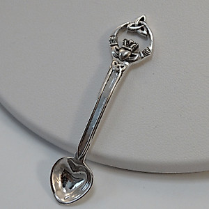 Sterling Silver Irish Claddagh Salt Spoon or Mustard Spoon, Celtic Trinity Knot