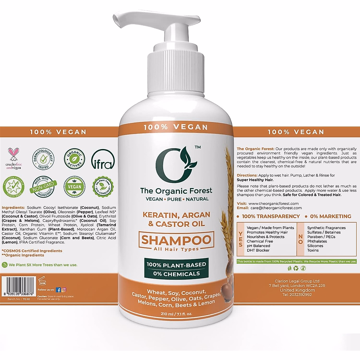 Sulfate Free Keratin, Castor Oil & Moroccan Argan Oil Shampoo | Moisturizing, Color Safe Shampoo for Dry, Oily, & Thinning Hair | Paraben-Free, No Sodium Lauryl Sulfate, Dry Scalp Repair