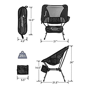 Sportneer Lightweight Portable Folding Camping Chair Compact Beach Camp Chairs for Adults Foldable Backpacking Chair Outdoor Chair for Camping Hiking Lawn Picnic Outside Travel (1, Black)