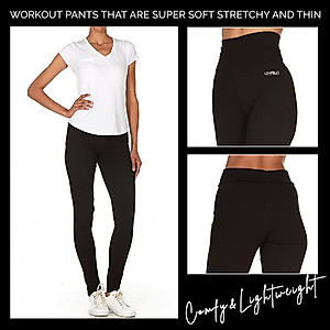 UNIQUE STYLES ASFOOR Yoga Pants for Women High Waisted Cotton Workout Black Leggings (Black, Small)