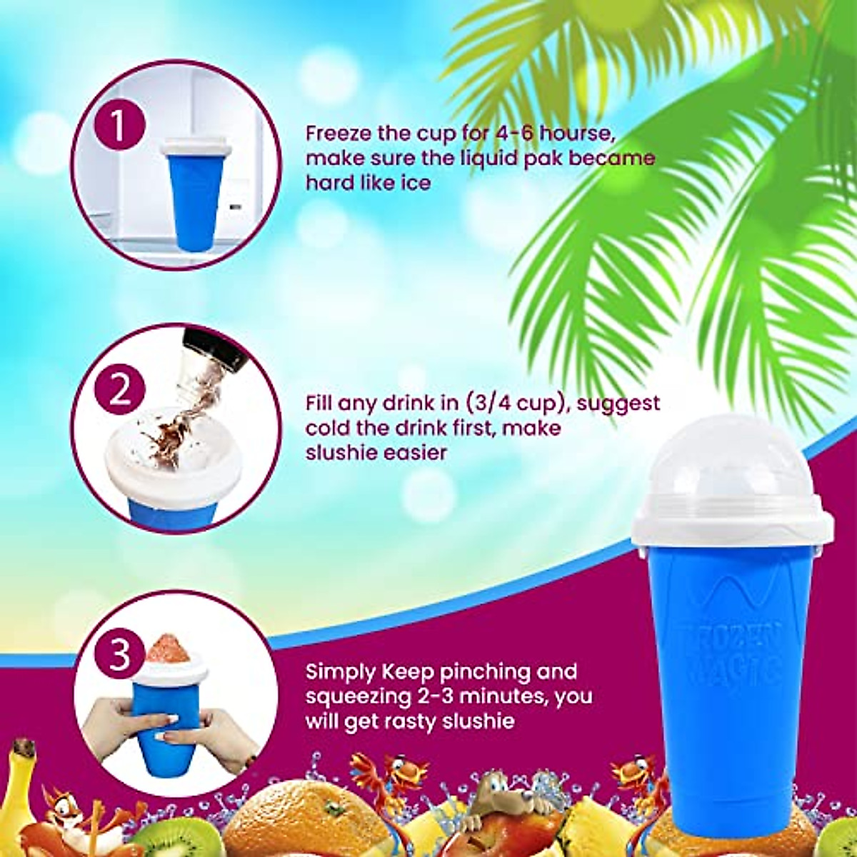 Slushy Maker Cup - TikTok Frozen Magic Quick Smoothie Cup- With Extra Popsicle Mold , Sponge & Cleaning brushes , Bottle with 2 in 1 Straw - Squeeze Icy Frozen Slushie Cup - Cooling Slushie for Smoothies -Blue