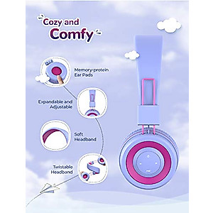 iClever BTH02 Kids Headphones, Kids Wireless Headphones with MIC, 22H Playtime, Bluetooth 5.0 & Stereo Sound, Foldable, Adjustable Headband, Childrens Headphones for iPad Tablet Home School, Purple