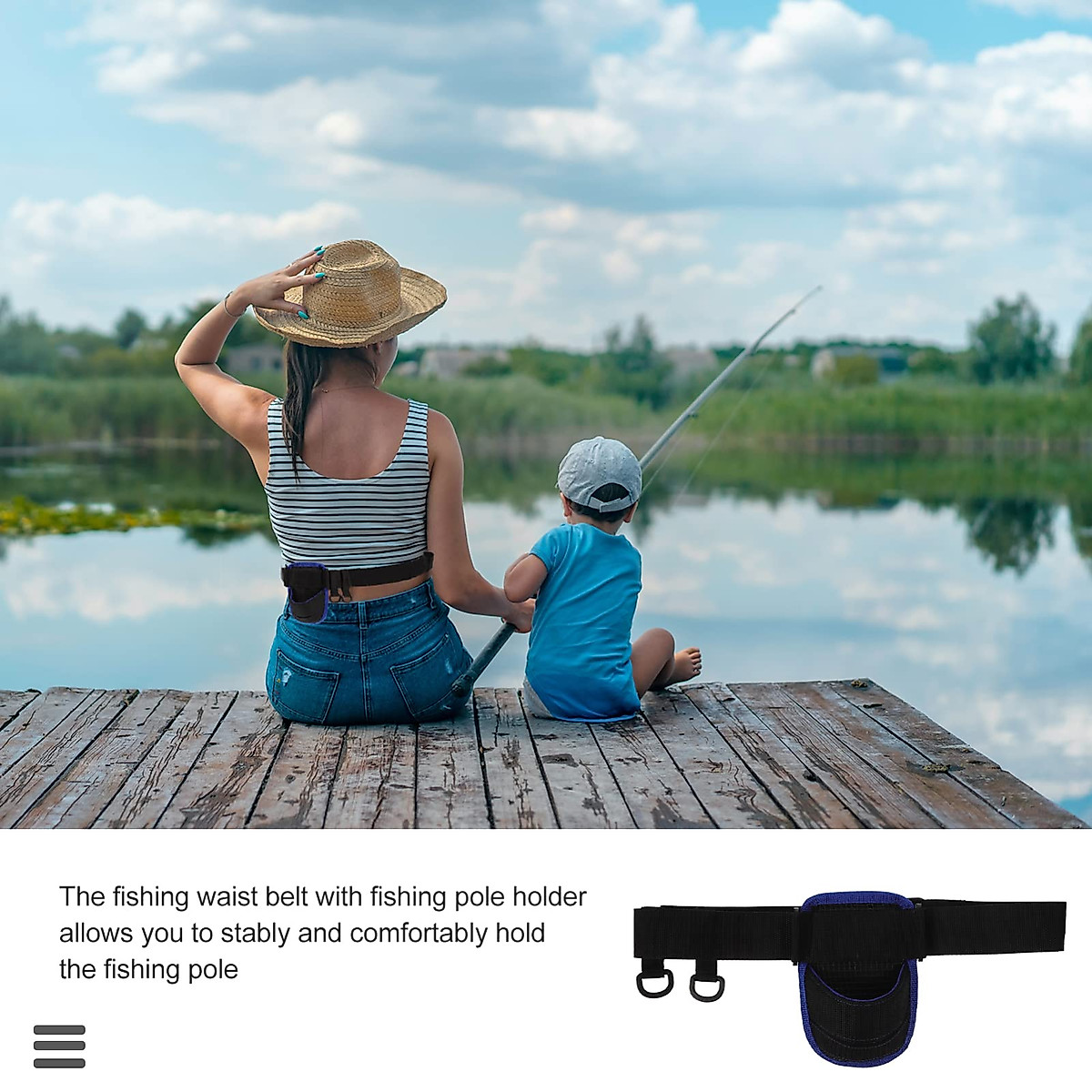 BESPORTBLE Fishing Belt Waist Support Fishing Rod Holder Leash Holder Fishing Holding Belt Fishing Pole Waist Holder Belt Holder Fishing Wading Belt with Hook Polyester Belly Top