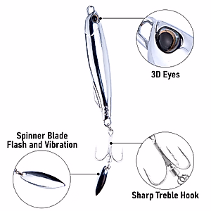 Dr.Fish 3 Pack Jigging Spoons Metal Casting Jigs Bladed Treble Hooks Saltwater Casting Spoons Surf Fishing Lures Vertical Diamond Jigs Mackerel Striper Bluefish Lures 1oz-#4 Hook