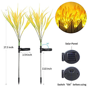 Idefair Solar Flowers Lights Outdoor Decorative, 2 Pack Solar Garden Stake Lights Solar Wheat Ear LED Lights Waterproof Decorations for Yard Lawn Pathway and Weddiny