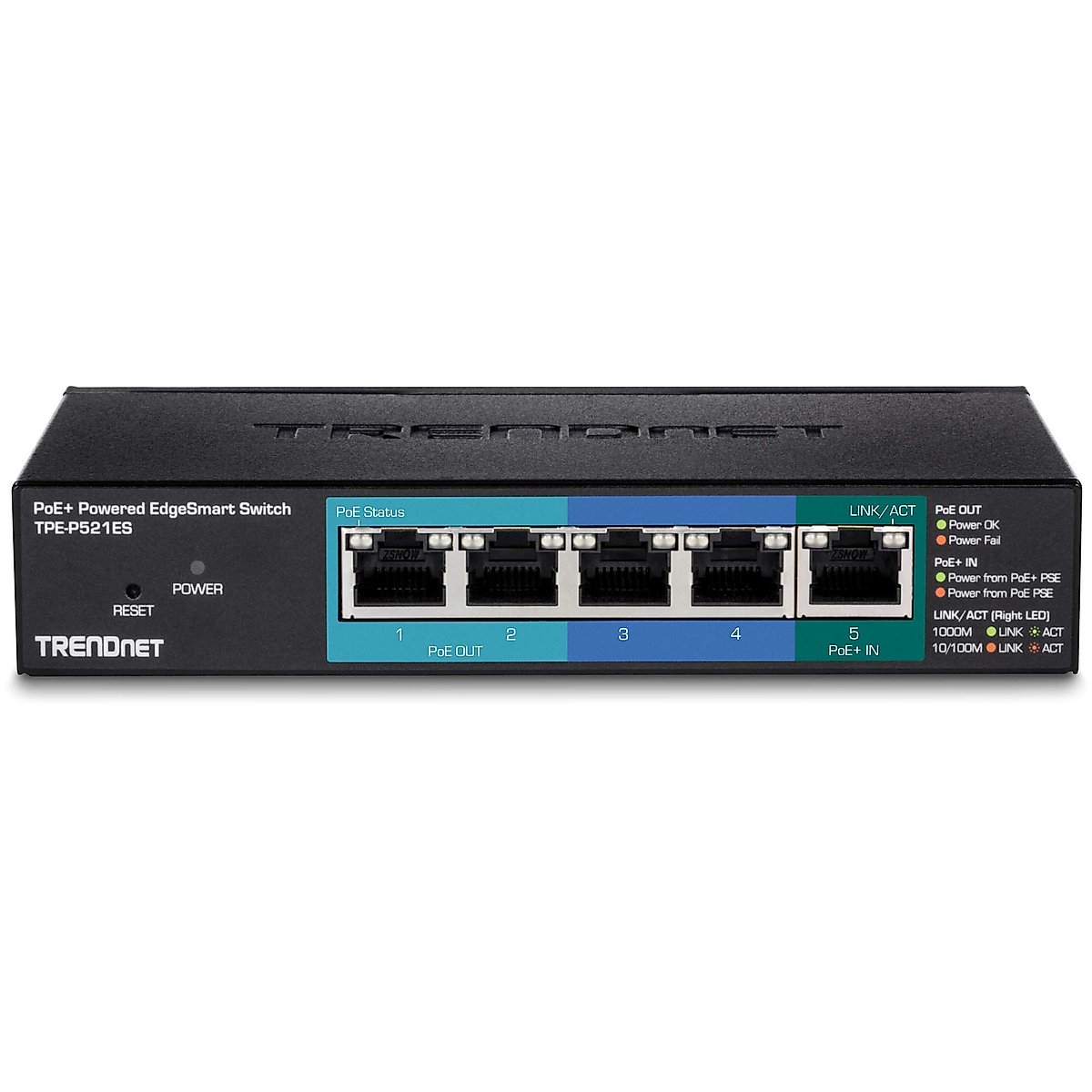 TRENDnet 5-Port Gigabit PoE+ Powered EdgeSmart Switch with PoE Pass Through, 1 x Gigabit PoE+ Input, 2 x Gigabit PoE Output, 2 x Gigabit, 18W PoE Budget,Managed Switch TPE-P521ES (Renewed)