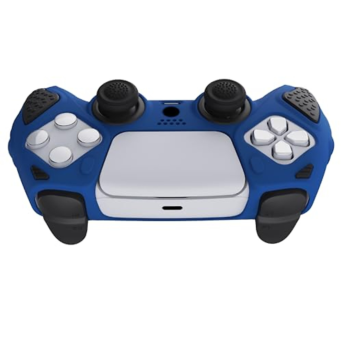 PlayVital Knight Edition Blue & Black Two Tone Anti-Slip Silicone Cover Skin for ps5 Controller, Soft Rubber Case for ps5 Wireless Controller with Thumb Grip Caps