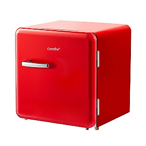 COMFEE' 1.6 Cubic Feet Solo Series Retro Refrigerator Sleek Appearance HIPS Interior, Energy Saving, Adjustable Legs & Retro Small Microwave Oven With Compact Size, 9 Preset Menus, Position-Memory