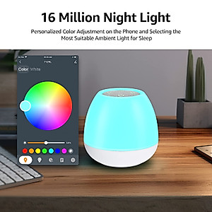 BGOVERSS White Noise Machine for Baby Kids Adults, Sleep Sound Machine with 20 Adjustable Volume & 14 Soothing Stereo Sounds, 5 Timer & Memory Function, Adjustable Night Light for Sleeping