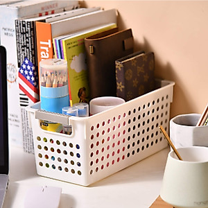 Citylife 6 PCS Plastic Storage Baskets for Shelves Small Storage Bins for Closet Shelf Pantry Organizing, Off-White