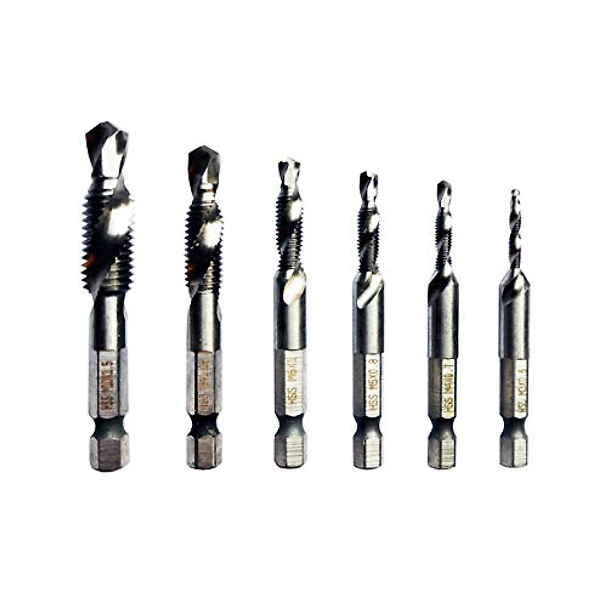 Combination Tap Drill Bit Set 1/4-Inch Hex Shank HSS Deburr Countersink Bits Kit (M3 M4 M5 M6 M8 M10)