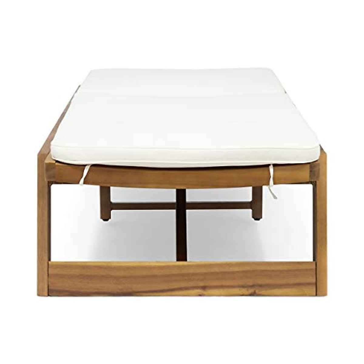 Christopher Knight Home Eugene Outdoor Acacia Wood 3 Piece Chaise Lounge Set, Teak Finish, Yellow, Cream