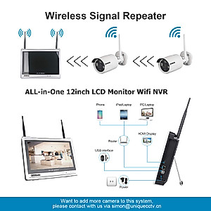 [8CH Expandable] 2K 3MP Home Security Cameras System with 12 Inch Monitor & NVR Combo Surveillance Kits, 8 Channel Cameras CCTV System with 4Pcs Wireless Video 3.0MP IP Cameras,Free APP(No HDD)