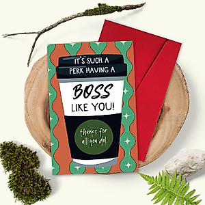 Funny Coffee Appreciation Boss Day Card for Boss Lady, Heartfelt Thank You Boss Card for Best Boss Leader, Thanks For All You Do