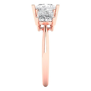 2.62 Ct Princess Cut Clear Simulated Diamond 14K Rose Gold Solitaire with Accents 3 Stone Engagement Anniversary Ring Size 10
