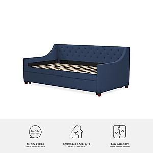 Novogratz Her Majesty Upholstered Daybed with Trundle, Twin Size Frame, Blue Linen
