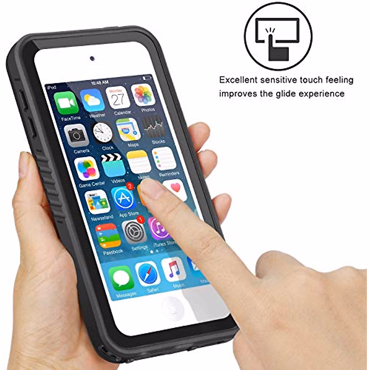 iPod Touch 7 Case Waterproof, DINGXIN IP68 Certified Waterproof Shockproof Dirtproof Snowproof Rugged Case for iPod Touch 7th Generation 2019 (Black)