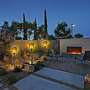 4-Pack Solar Flame Torch (Larger Size & Higher), 90 LED Solar Outdoor Lights for Garden Decorations with Flickering Flame, Waterproof Tiki Torches Solar Lights for Outside Pathway Patio Yard Landscape