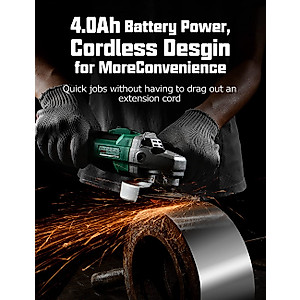 KIMO Cordless Grinder 20V Cordless Angle Grinder w/ 4.0Ah Li-Ion Battery & Charger, 9000RPM Brushless Motor, 4-1/2'' Blade, Electric Brake, 2-Position Handle, Battery Grinder Tool for Metal Wood