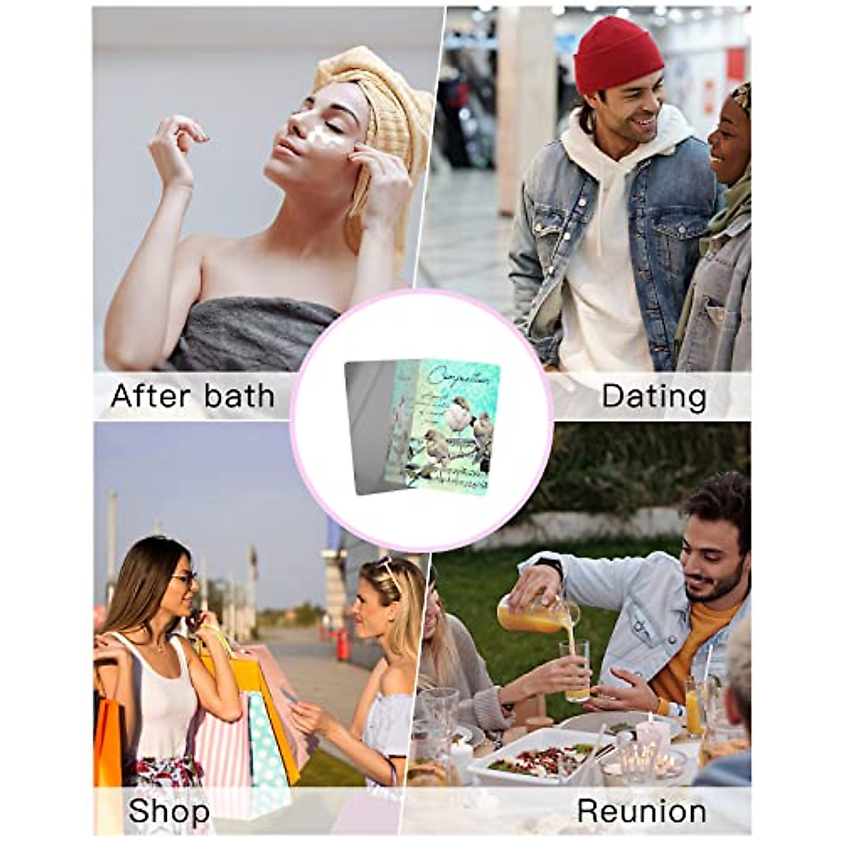 Carosoffe Birds on Branch Small Compact Mirror for Purse, Music Score Retro Illustration Aqua Ombre Travel Makeup Mirror for Women Men, Rectangular Handheld Compact Pocket Mirror 2 PCS