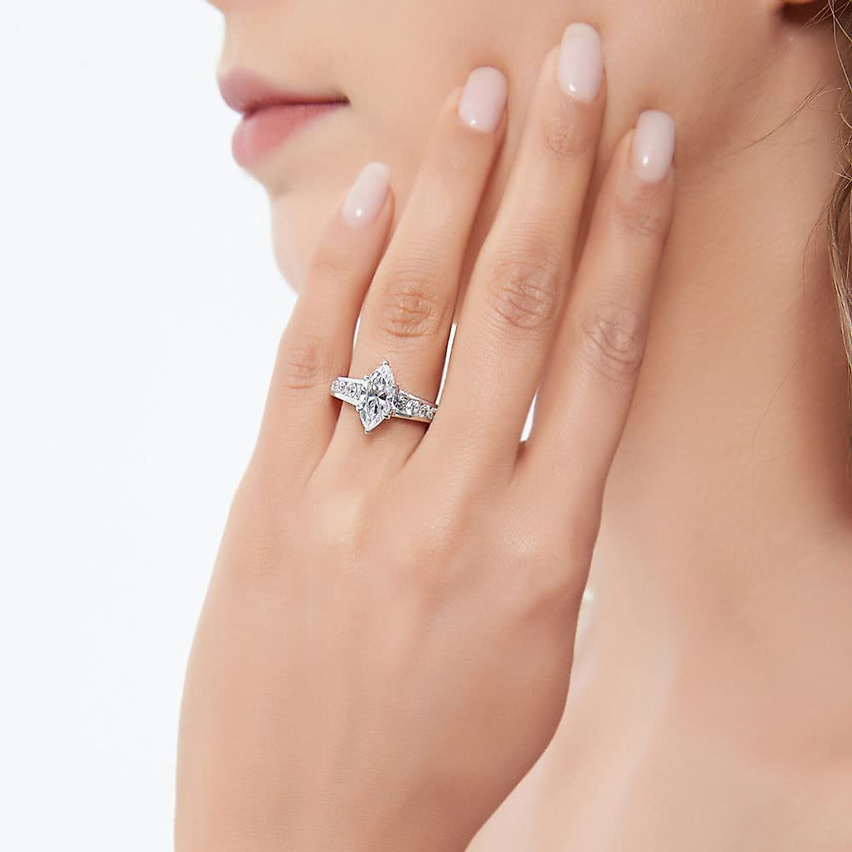 BERRICLE Sterling Silver Solitaire Wedding Engagement Rings 1.6 Carat Marquise Cut Cubic Zirconia CZ Promise Ring for Women, Rhodium Plated Size 5