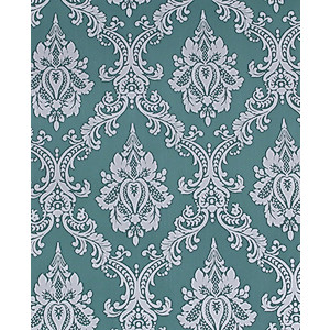 Teemall Self-Adhesive Wallpaper Light Green Damask Removable PVC Shelf Drawer Liner Home Decor 17.7 Inch by 9.8 Feet Sticker