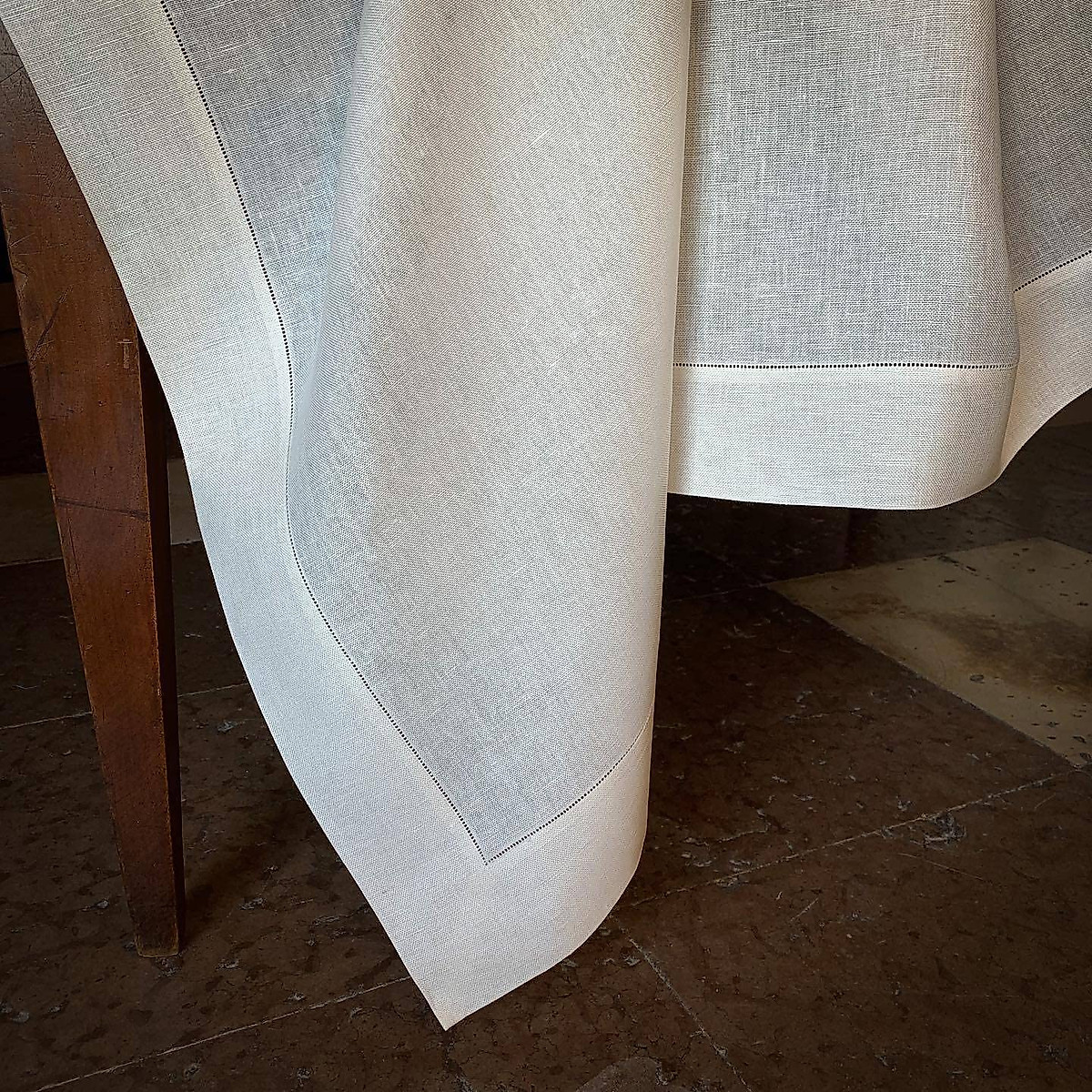 EVERLY Pure Linen Hemstitch Tablecloth,100% Stonewashed French Linen tablecloths for Kitchen Dining Rectangle Tables,60x108Inch Machine Washable Christmas Thanksgiving Organic Tablecloth-White